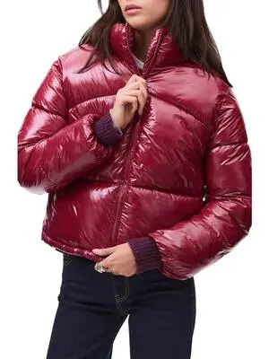 Mango Shiny Quilted Anorak - Burgundy