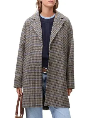 Mango Houndstooth Longline Coat - Beige