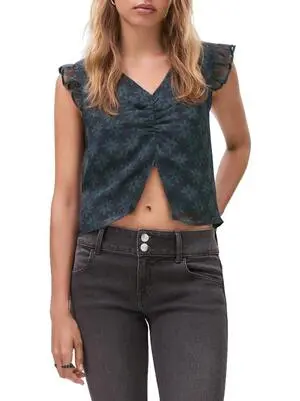 Mango Ruched Floral Top - Navy Multi