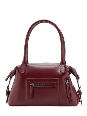 Mango Mini Structured Faux Leather Top Handle Bag - Burgundy