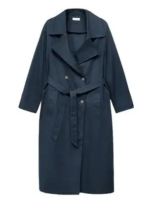 Mango Belted Trench Coat - Navy