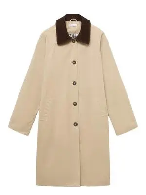 Mango Corduroy Collar Trench Coat - Ecru