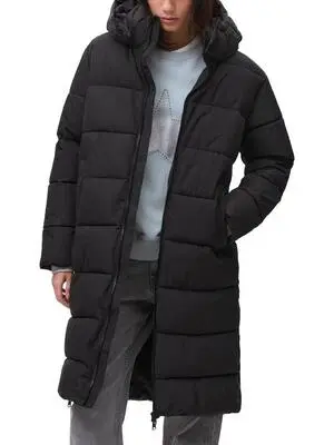 Mango Hooded Puffer Coat - Black