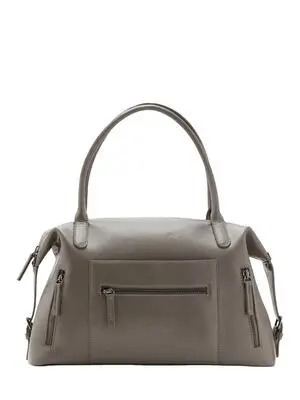 Mango Large Structured Faux Leather Shoulder Bag - Grey