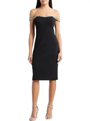 Eliza J Embellished Off-the-shoulder Cocktail Dress - Black