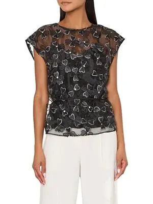 MILLY Ryan Clover Bow Rhinestone Organza Top