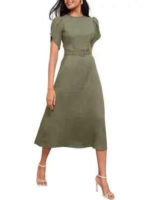 FRIENDS LIKE THESE Petal Sleeve Midi Dress - Khaki Green