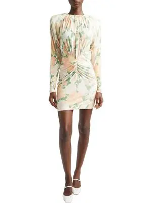 Stella McCartney Peony Print Long Sleeve Minidress - Ivory/pink/green