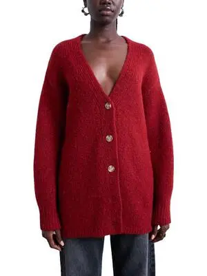 Topshop Easy V-neck Longline Cardigan - Red