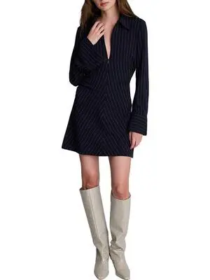 KENNETH COLE Shirred Long Sleeve Dress - Dark Navy/pure White