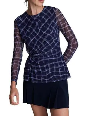 KENNETH COLE Knot Waist Check Top - Dark Navy/glacier Blue