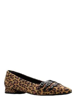 Clarks Sensa Triple Strap Flat - Leopard Suede