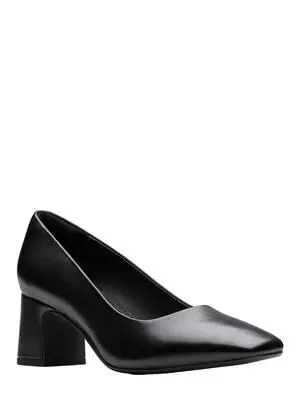 Clarks Fernie Court Block Heel Pump - Black Leather