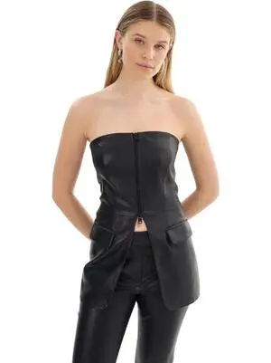 LAMARQUE Faux Leather Bustier Top - Black