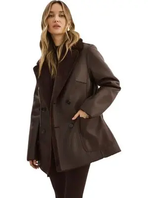 LAMARQUE Camille Reversible Faux Shearling Coat - Mahogany