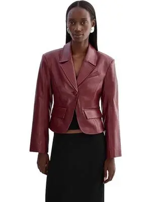 LAMARQUE Valentina Micro Leather Blazer - Burgundy