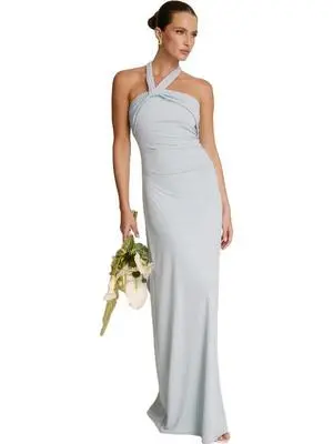SIX STORIES Halter Neck Bridesmaid Dress - Pale Blue