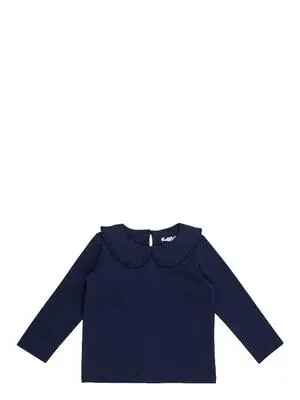 RUFFLEBUTTS Knit Long Sleeve Ruffle Peter Pan Tee - Dark Navy