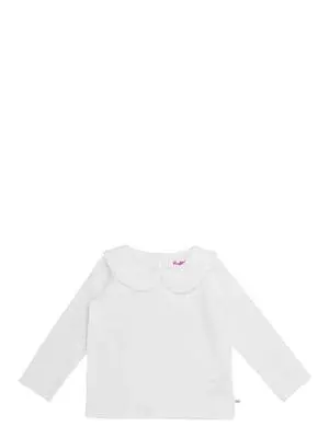RUFFLEBUTTS Knit Long Sleeve Ruffle Peter Pan Tee White