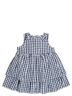 RUFFLEBUTTS Woven Bow Jumper Dress - Classic Dark Navy Gingham