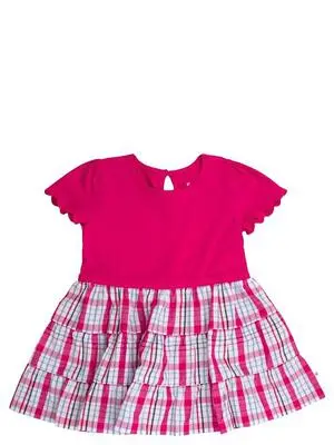 RUFFLEBUTTS Mixed Media Short Sleeve Tiered Dress - Adley Plaid