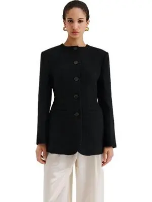 MALINA Carol Fitted Round Neck Blazer - Black