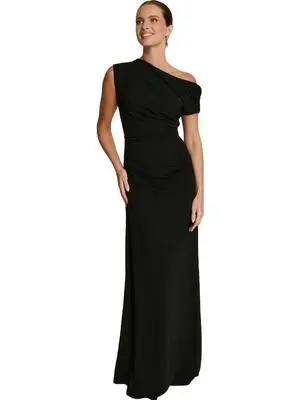 SIX STORIES Slash Neck Draped Bridesmaid Dress - Black