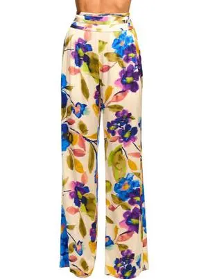 Ramy Brook Joss Floral Print Wide Leg Pants - Ivory Floral Silk