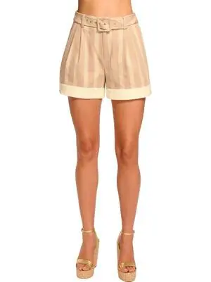 Ramy Brook Lillia Stripe Belted Shorts - Sandstone Cotton Stripe