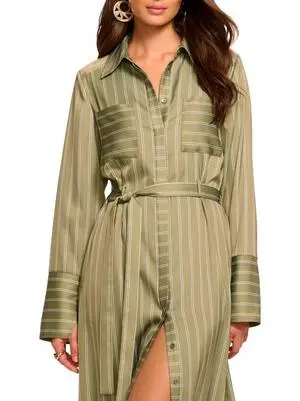 Ramy Brook Miriam Long Sleeve Shirtdress - Safari Green Seaside