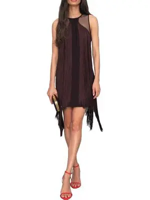 REISS Farrow Fringe Mini Dress - Burgundy