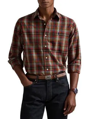 Polo Ralph Lauren Classic Fit Plaid Performance Oxford Button-down Shirt - Cream Navy Multi