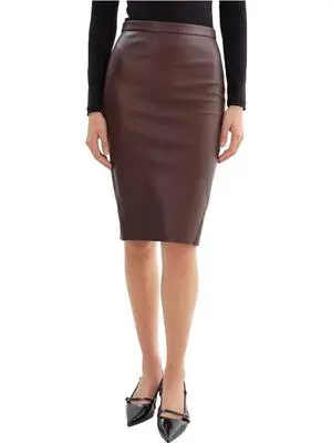 LAMARQUE Avana Leather Pencil Skirt - Mahogany