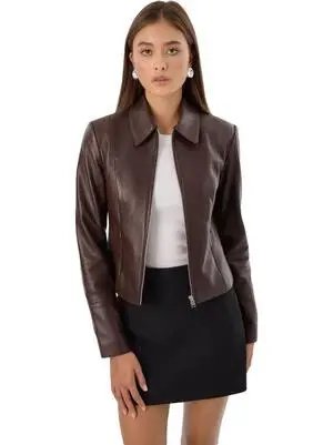 LAMARQUE Oceana Fitted Leather Jacket - Mahogany