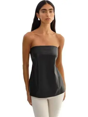 LAMARQUE Katya Faux Leather Strapless Top - Black