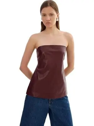 LAMARQUE Katya Faux Leather Strapless Top - Burgundy