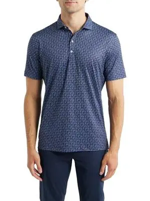 Johnnie-o Minty Cocktail Print Performance Jersey Polo - Navy