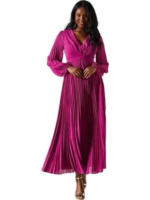Coast Pleated Wrap Front Dress - Magenta