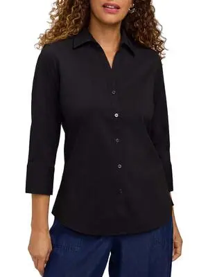 Foxcroft Mary Non-Iron Stretch Cotton Button-Up Shirt Black