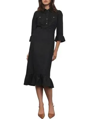 Mint Velvet Denim Belted Midi Shirt Dress - Black