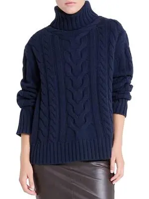 TWP Traveling Cable Stitch Cashmere Turtleneck Sweater - Midnight