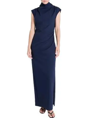 TWP Gathered Mock Neck Maxi Dress - Midnight