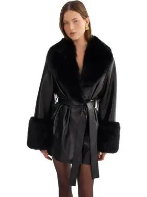 LAMARQUE Rosabella Recycled Leather Mid-length Coat - Black