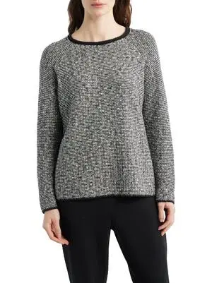 Eileen Fisher Jewel Neck Marled Knit Sweater - Black/soft White