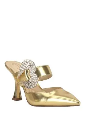 Jessica Simpson Favica Embellished Satin Slide Mule - Gold