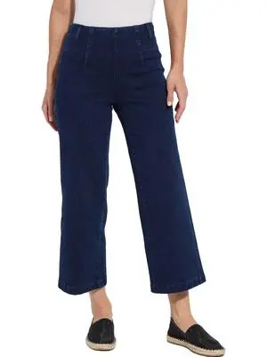 Lyssé Layton Pull-on High-waist Crop Wide-leg Knit Jeans - Dark Indigo