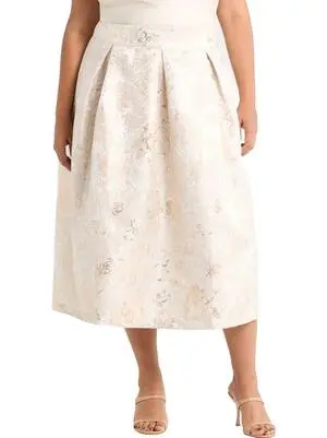 SUGARLIPS Lola Jacquard Pleated Midi Skirt - Champagne