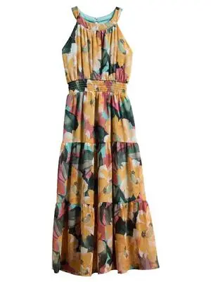 LOVE, NICKIE LEW Printed Party Dress With Smocked Waist