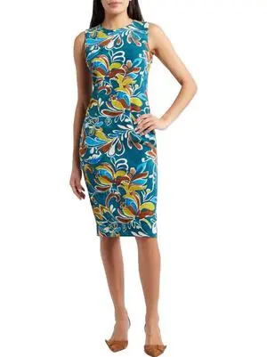 Anne Klein Sleeveless Sheath Dress - Ink Teal Multi