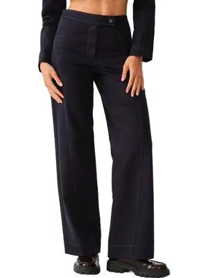 LEMAN MERCER Sloane Wide-leg Cotton Twill Pants - Navy